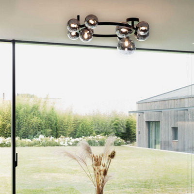 Ideal Lux Perlage 10 Light Globe Ceiling Light Black, Smokey Grey Shade