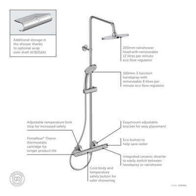 Ideal Standard Ceratherm T25 Thermostatic Dual Mixer Shower, Chrome ...