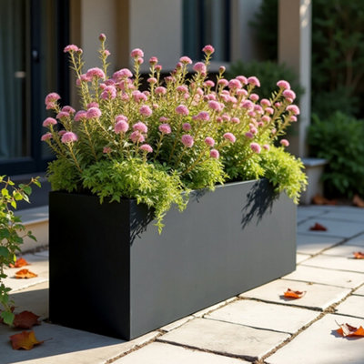 IDEALIST™ 100cm Long Trough Planter, Dark Grey Reinforced Stone Rectangular Planter, Outdoor ...