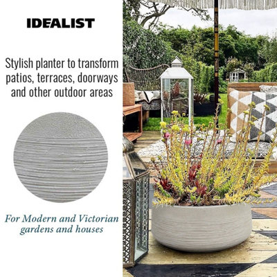 IDEALIST™ 17.3 Inch Bowl Planter, Ribbed Beige Reinforced Stone Shallow ...