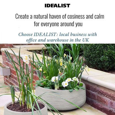 IDEALIST™ 17.3 Inch Bowl Planter, Ribbed Beige Reinforced Stone Shallow ...