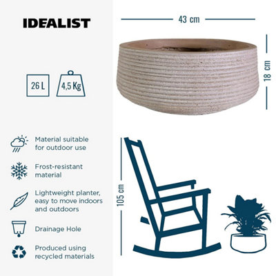 IDEALIST™ 17 Inch Bowl Planter, Large Bonsai Pot, Ribbed Taupe ...