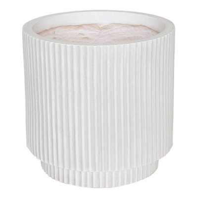 IDEALIST 24cm Small Round Planter, Ribbed White Concrete Effect ...