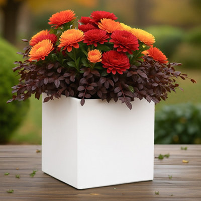 IDEALIST™ 25cm Planter, White Reinforced Stone Square Flower Box Garden Planter, Outdoor Plant Pot