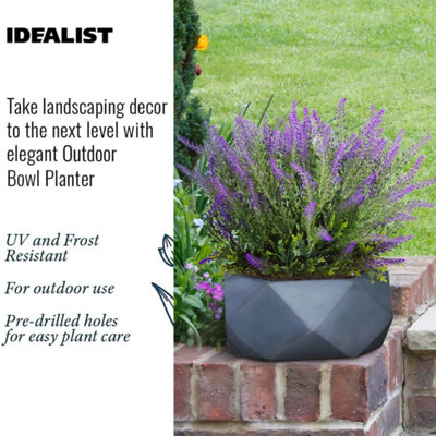 IDEALIST™ 30cm Bowl Planter, Grey Faceted Reinforced Stone Shallow ...