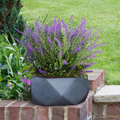IDEALIST™ 30cm Bowl Planter, Grey Faceted Reinforced Stone Shallow ...