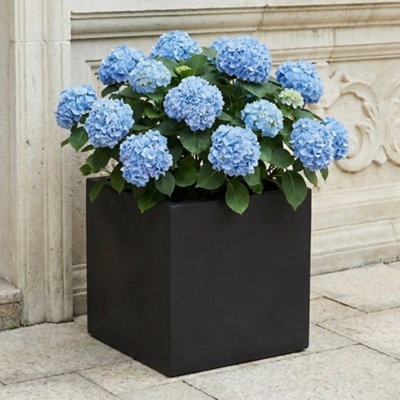 IDEALIST™ 30CM PLANTER, BLACK REINFORCED STONE SQUARE FLOWER BOX GARDEN ...