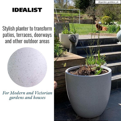 IDEALIST™ 35cm Round Planter, Grey Marble Effect Garden Planter ...