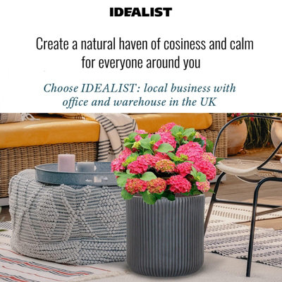 IDEALIST™ 36cm Round Planter, Ribbed Black Reinforced Stone Cylinder ...