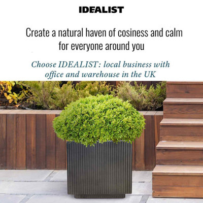 IDEALIST™ 37cm Planter, Ribbed Black Reinforced Stone Square Flower Box ...
