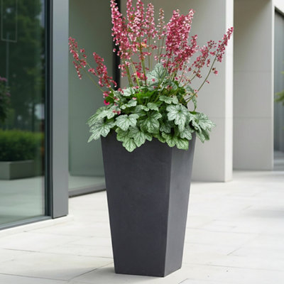 IDEALIST™ 38cm Tall Planter, Dark Grey Reinforced Stone Tapered Garden ...