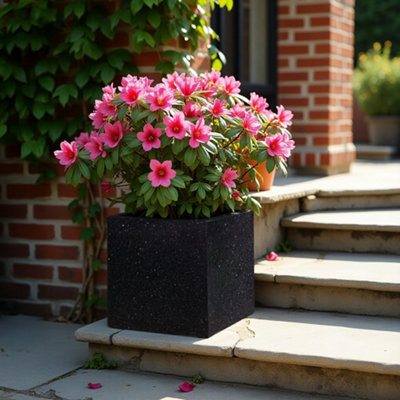 IDEALIST 40cm Square Planter, Flower Box Garden Planter, Black Terrazzo ...