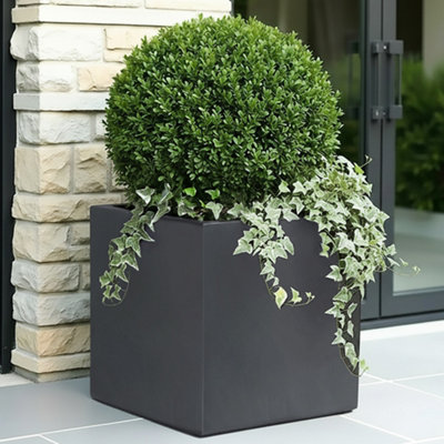 IDEALIST 40cm Square Planter, Flower Box Garden Planter, Dark Grey ...