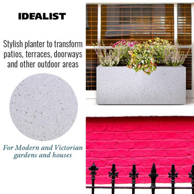 IDEALIST™ 40cm Window Box Garden Planter, Grey Marble Effect Windowsill ...