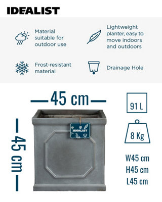 IDEALIST™ 45cm Large Square Planter for Trees, Grey Reinforced Stone ...
