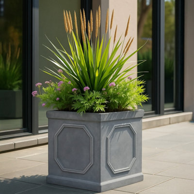 IDEALIST™ 45cm Large Square Planter for Trees, Grey Reinforced Stone ...