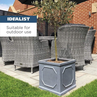 IDEALIST™ 45cm Large Square Planter for Trees, Grey Reinforced Stone ...
