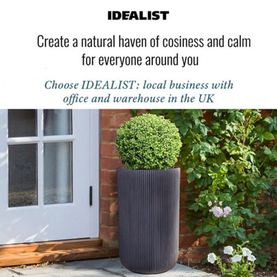 IDEALIST™ 47cm Tall Planter, Ribbed Black Reinforced Stone Cylinder Round Planter, Outdoor Plant ...