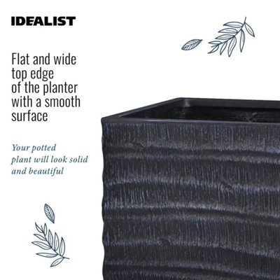 IDEALIST™ 50cm Large Square Planter for Trees, Ribbed Black Reinforced ...