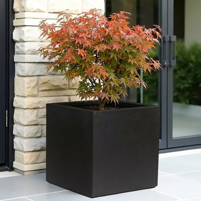 IDEALIST 50cm Square Planter, Flower Box Garden Planter, Black ...
