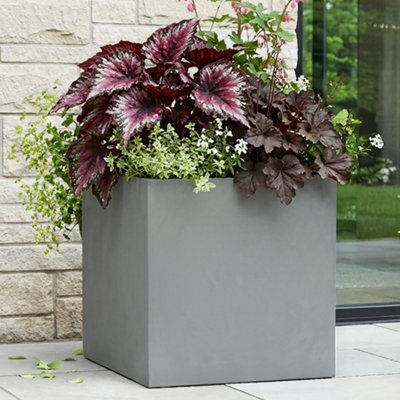 IDEALIST™ 50cm Square Planter, Flower Box Garden Planter, Grey ...