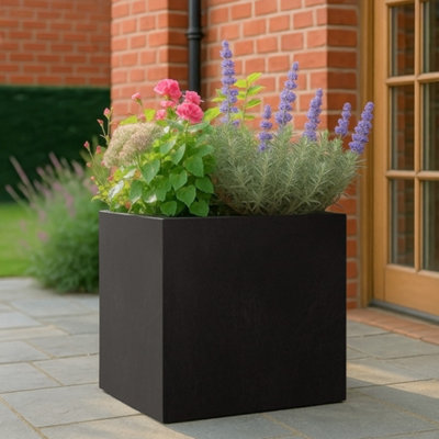 IDEALIST™ 50cm Square Planter for Trees, Black Reinforced Stone Outdoor ...