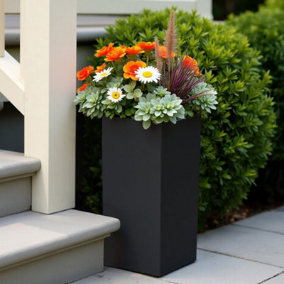 IDEALIST™ 50cm Tall Planter, Black Reinforced Stone Garden Planter ...
