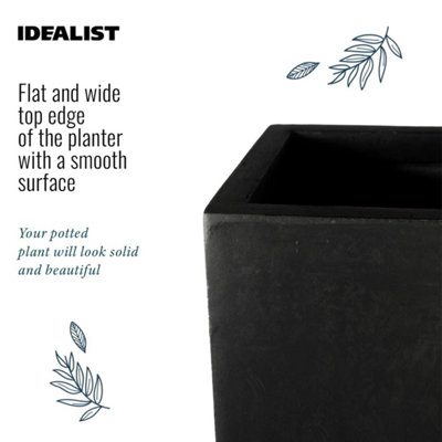 IDEALIST™ 50cm Tall Planter, Black Reinforced Stone Garden Planter ...