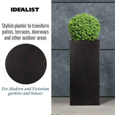 IDEALIST™ 50cm Tall Planter, Black Reinforced Stone Garden Planter ...