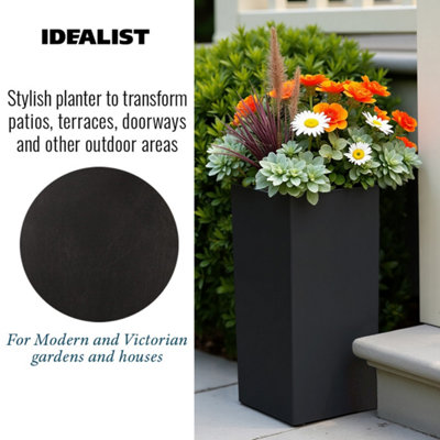 IDEALIST™ 50cm Tall Planter, Black Reinforced Stone Garden Planter ...