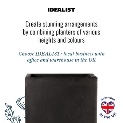 IDEALIST™ 50cm Tall Planter, Black Reinforced Stone Garden Planter ...