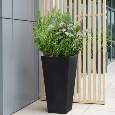 IDEALIST™ 50cm Tall Planter, Black Reinforced Stone Tapered Garden ...