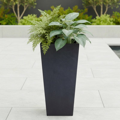 IDEALIST™ 50cm Tall Planter, Dark Grey Reinforced Stone Tapered Garden ...