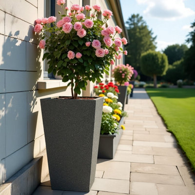 IDEALIST™ 50cm Tall Planter, Grey Reinforced Stone Tapered Garden ...