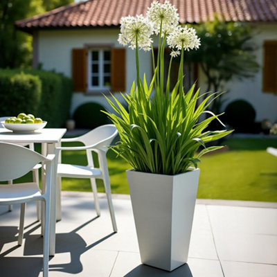 IDEALIST 50cm Tall Planter, White Reinforced Stone Tapered Garden ...