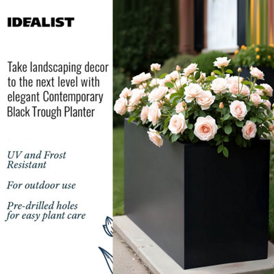 IDEALIST™ 50cm Tall Trough Garden Planter, Black Reinforced Stone ...