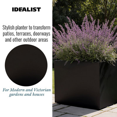 IDEALIST™ 50cm Tall Trough Garden Planter, Black Reinforced Stone ...