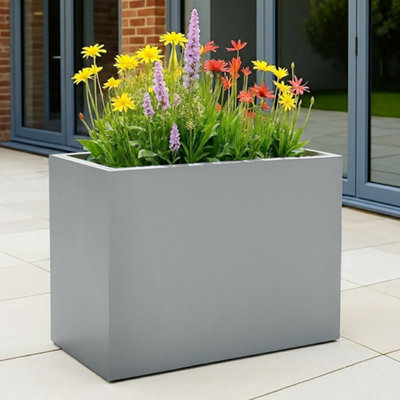 IDEALIST™ 50cm Tall Trough Garden Planter, Grey Reinforced Stone ...