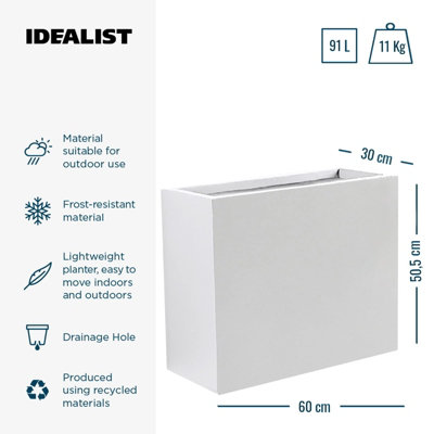 IDEALIST™ 50cm Tall Trough Garden Planter, White Reinforced Stone ...