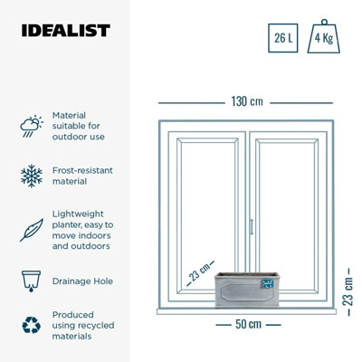 IDEALIST™ 50cm Window Box Chelsea Planter, Slate Effect Windowsill ...