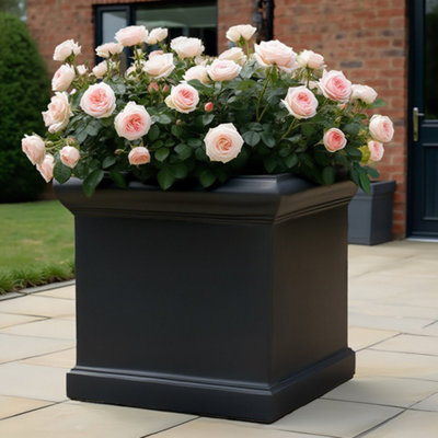 IDEALIST™ 55cm Large Square Planter for Trees, Black Reinforced Stone ...