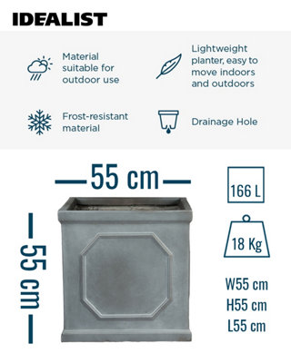 IDEALIST™ 55cm Square Planter, Chelsea Grey Flower Box Garden Planter ...