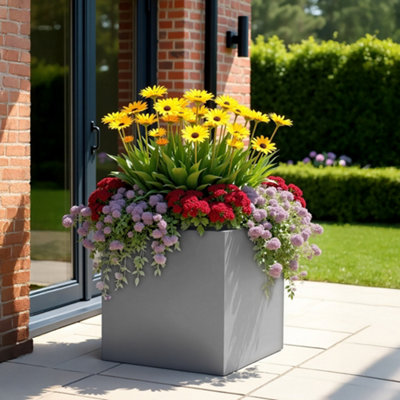 IDEALIST™ 60cm Large Square Planter for Trees, Grey Reinforced Stone ...