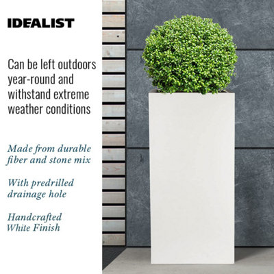 IDEALIST™ 60cm Tall Planter, White Reinforced Stone Garden Planter ...