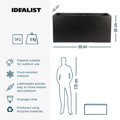 IDEALIST™ 60cm Trough Garden Planter, Black Reinforced Stone ...