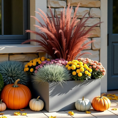 IDEALIST 60cm Trough Garden Planter, Grey Concrete Effect Rectangular ...