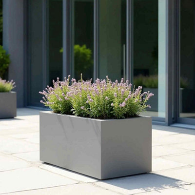 IDEALIST™ 60CM TROUGH GARDEN PLANTER, GREY REINFORCED STONE RECTANGULAR ...