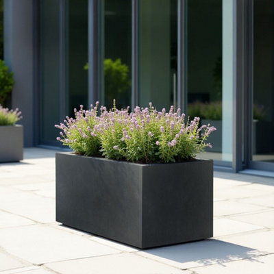 IDEALIST™ 60cm Trough Planter, Dark Grey Reinforced Stone Rectangular ...