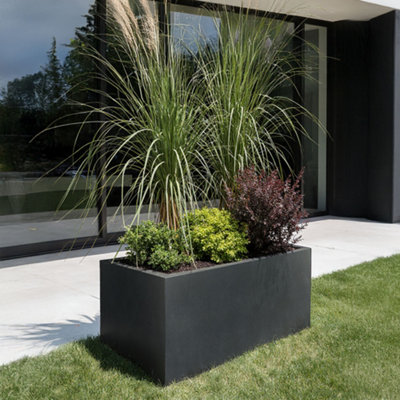 IDEALIST™ 60cm Trough Planter, Dark Grey Reinforced Stone Rectangular ...