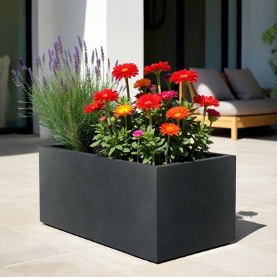 IDEALIST™ 60cm Trough Planter, Dark Grey Reinforced Stone Rectangular ...
